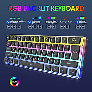 Snpurdiri 60% Wired Gaming Keyboard, Pudding Keycaps with Translucent Layer,RGB Ultra-Compact Mini Keyboard, Waterproof Small 61 Keys Keyboard for Office/Gaming(Black)