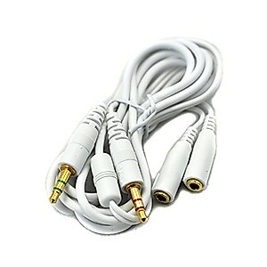 2 Plugs 2 Jacks Microphone Audio Extension Cord 3.5mm Cable for Computer Gaming Headphone Headset (4.9 Foot,150cm, White)