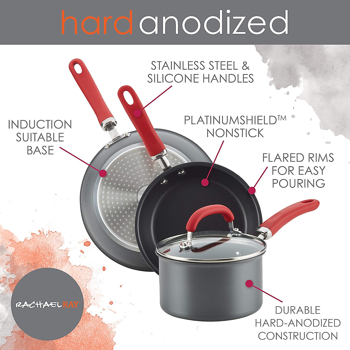 Rachael Ray Create Delicious Deep Hard Anodized Nonstick Frying Pan Set / Skillet Set - 9.5 Inch and 11.75 Inch, Gray