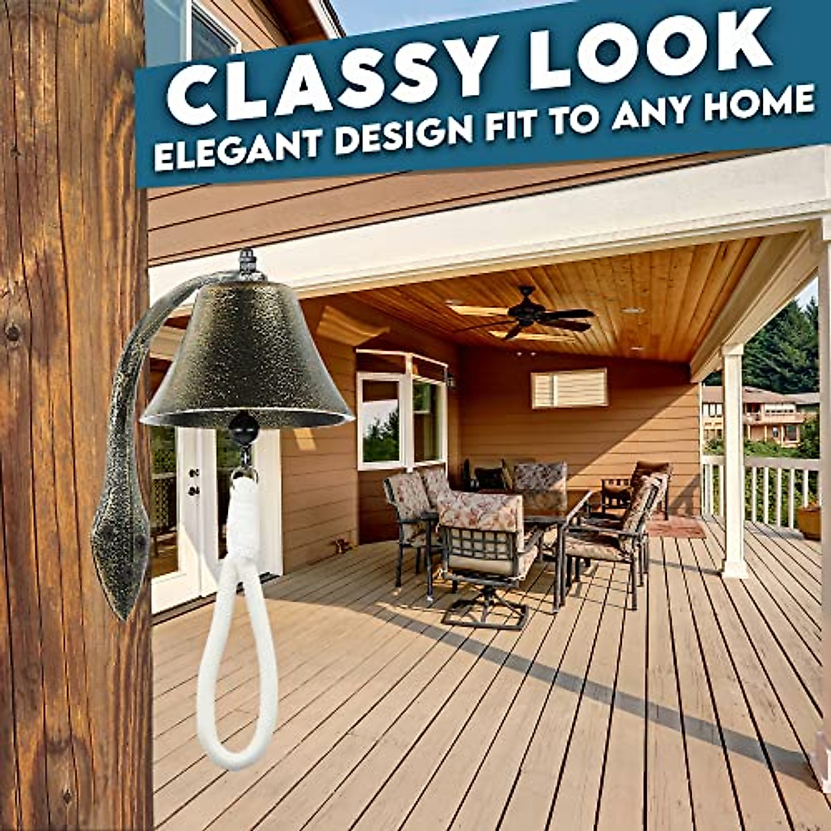 Upstreet Dinner Bell for Outside or Inside Made of Red Copper Hanging Bell, Cast Iron Outdoor Bell to Wall Mounted Surfaces for Church, Home, and School Bell (Red, 6)