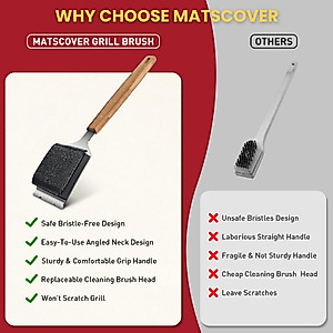 Grill Brush BBQ Cleaner Brush - Barbecue Brush for Outdoor Grill with 1 PCS Replacement Cleaning Head, Grill Cleaning Brush Bristle Free with Stainless Steel Scraper & Wooden Handle for Most Grate