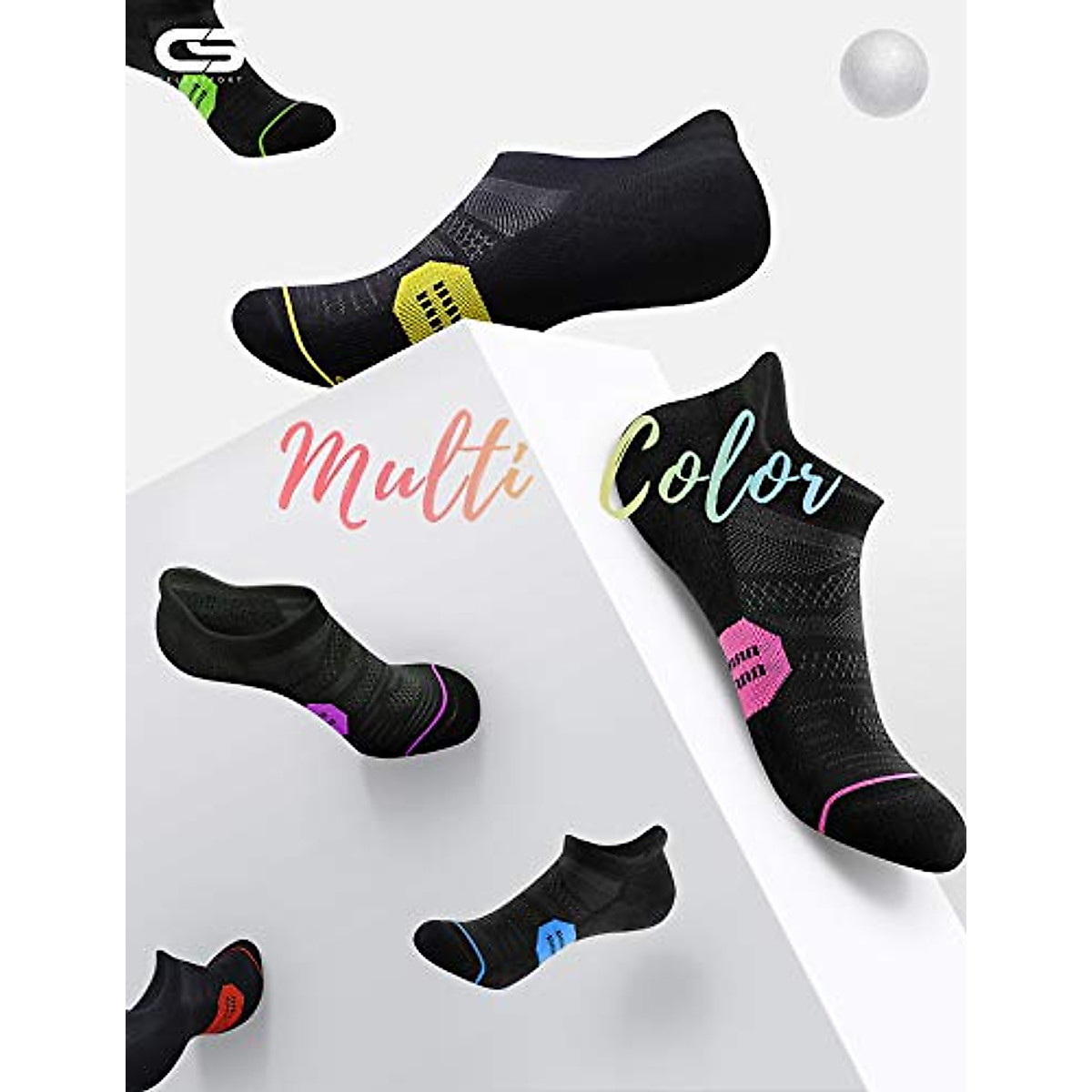 CS CELERSPORT 6 Pack Women's Ankle Running Socks Cushioned Low Cut Tab Athletic Sport Compression Socks, Black Mixed, Small