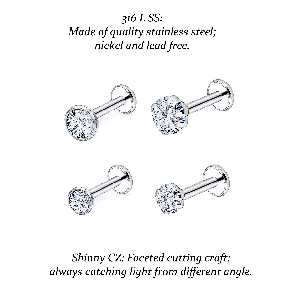 Vsnnsns 14G Lip Rings Stainless Steel Labret Jewelry Monroe Lip Rings Nail Cartilage Tragus Helix Earrings Studs Piercing Jewelry Medusa Piercing Jewelry for Women Men 14 Gauge Earrings 8mm Silver