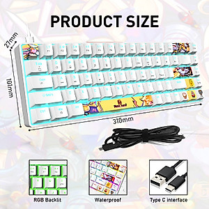 Portable 60% Mechanical Gaming Keyboard 18 Chroma RGB Backlit Ultra-Compact 68 Keys Dye Sublimation PBT Ergonomic Full Keys Anti-ghosting Compatible with PS4,PS5,PC,Gamers,Typist(White/Red Switch)