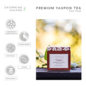 CatSpring Yaupon Marfa Dark Roast Black Yaupon Tea, Naturally Caffeinated and Sustainable Texas Tea, Individually Packed Herbal Teabags, 16 Bags per Tea Box