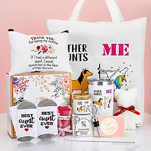 Yaomiao Mother's Day Aunt Gifts Ideas Best Aunt Ever Gifts from Niece Nephew Thank You for Being My Auntie 20 oz Travel Mug with Candle Auntie Makeup Tote Bag Socks for Women Holiday Birthday