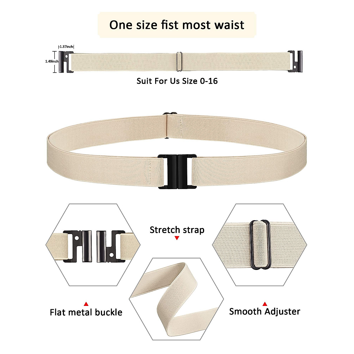 4 Pieces Women Elastic Stretch Belt Invisible No Show Waist Belt with Flat Buckle (Black Blue Khaki Coffee)