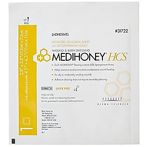 Derma Sciences 31722 Medihoney Dressing Hydrogel Colloidal Sheet, Adhesive, 2.8" Width x 2.8" Length (Pack of 10)