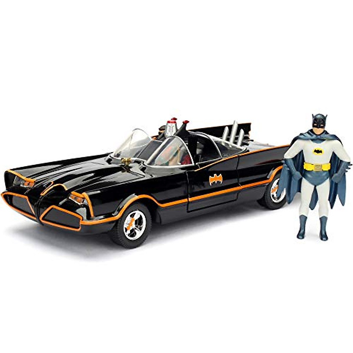 Jada Toys DC Comics 1966 Classic TV Series Batmobile with Batman and Robin figures; 1:24 Scale Metals Die-Cast Collectible Vehicle