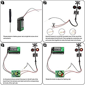 Evemodel JTD877RP 1 Set HO Scale Railroad Train / Track Crossing Sign 2 Heads LED Made + Circuit Board Flasher-Flashing Red Train Stop Signal Lights Decoration and Party