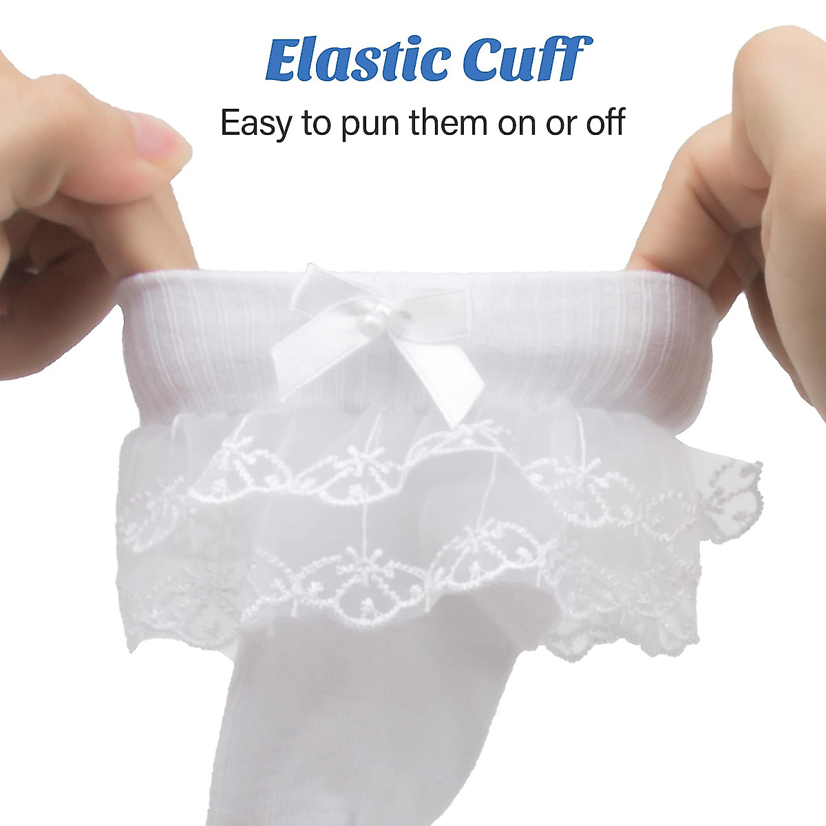 6 Pairs Toddler Baby Girls Ruffle Lace Trims Socks Princess Dress Bowknot Cotton White Ankle Soft Frily Socks Kids Child 4-6T