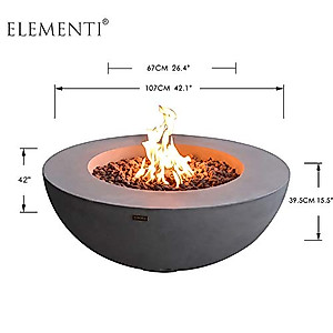 Elementi Outdoor Fire Table Propane Fire Pit Garden Fireplaces 45,000BTU Firepit Patio Round Fire Bowl with 13.2lbs Lava Rocks ,ELEMENTI Lunar Bowl Series, Garden Coffee Table,Grey