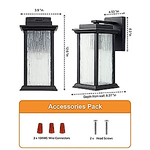 VOCLDFA Outdoor Wall Lantern Waterproof Wall Mount Light Fixture Outdoor Wall Porch Light with Bark Grain Glass, E26 Base Outdoor Wall Sconce in Matte Black for House Wall, Patio, Doorway