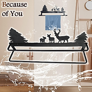 Towel Racks for Bathroom,Matte Black Bathroom Towel Holder Wall Mounted,Rustic Kitchen Dish Towel Hanger with Double Towel Bar,with Nails and Self Adhesive