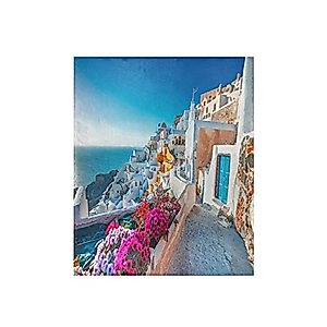 Blueangle Santorini Greece Blanket Super Soft Warm Cozy Blanket Lightweight All Season Fleece Throw Blanket for Bed or Sofa, Easy Care (50 x 60 Inches)