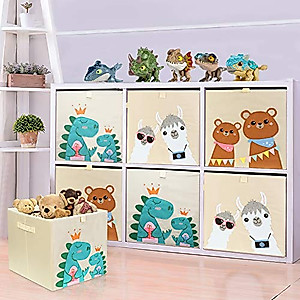 GARPROVM Organizer for Kids Nursery, Cute Cartoon Animal Storage Bins Basket Cube for Shelves, with Handles, fits Baby, Clothes, Children's Room, 13inch