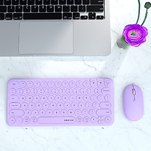 Mini Computer Wireless Keyboard and Mouse Combo, UBOTIE Colorful Compact Silent Linear Switch Round Keycaps TKL Keyboards with Optical Mouse for Travel Business(Purple)