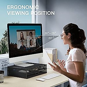 Monitor Stand with Drawer, Monitor Stand, Monitor Riser Mesh Metal, Desk Organizer, Monitor Stand with Storage, Desktop Computer Stand for PC, Laptop, Printer - HUANUO