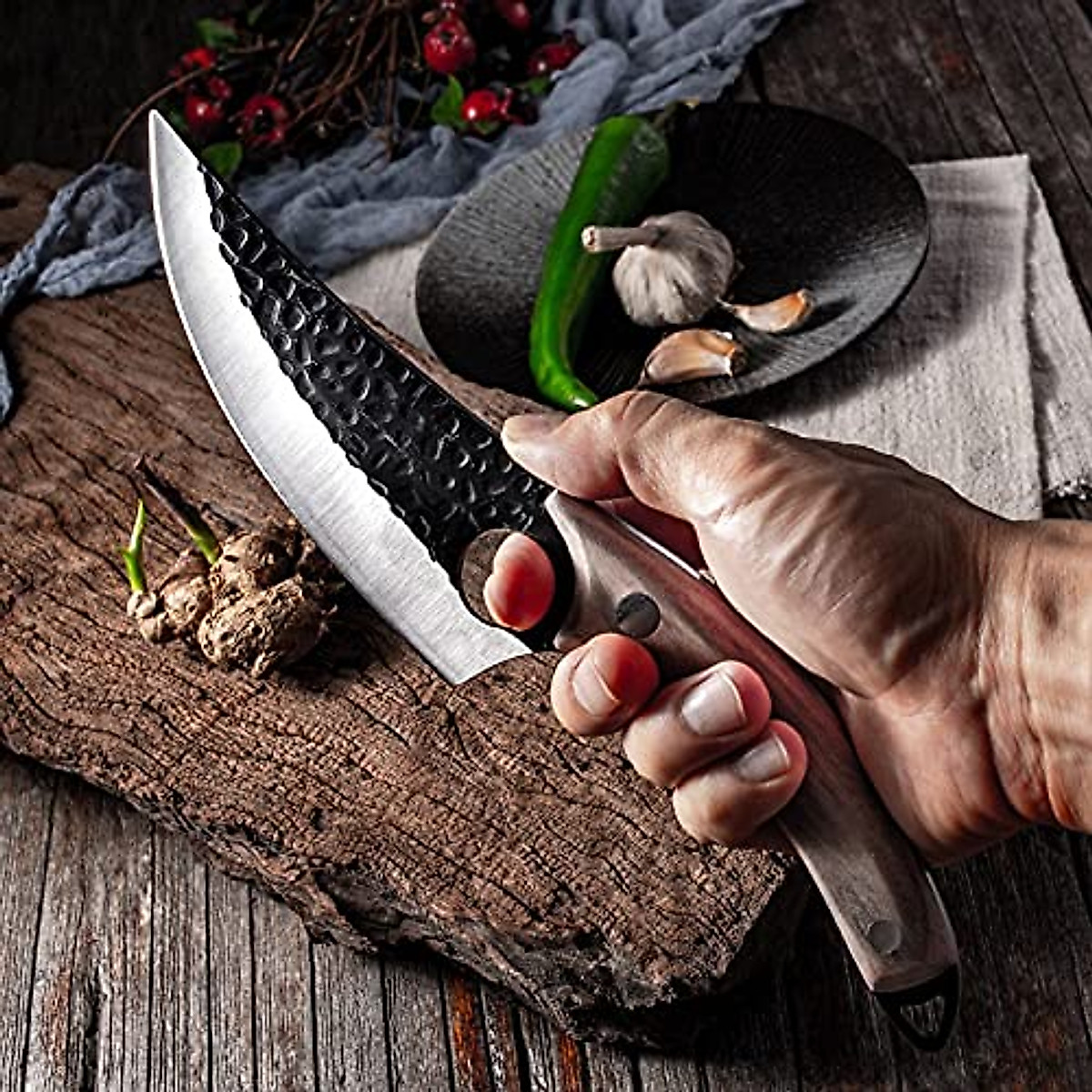 OYEZI Viking Knives Forged Butcher Knife 6'' High Clad Steel Boning Hunting Camping Tool Handmade Meat Cleaver with Leather Cover