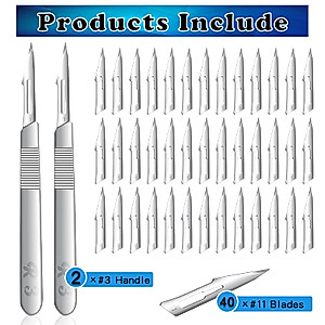 40 Pieces Scalpel Blades #11 Scalpels Surgical Sterile Blades with 2PCS #3 Handles & Storage Box,Individually Wrapped High Carbon Steel Blades for Sculpting, Cutting,Crafts & More