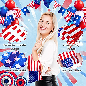 Chivertion 100 Pieces Patriotic Plastic Gift Bags Bulk American Flag Veterans Day Goodies Bags Red White and Blue Party Favors Bags Treat Bags for Labor Day Party Decoration