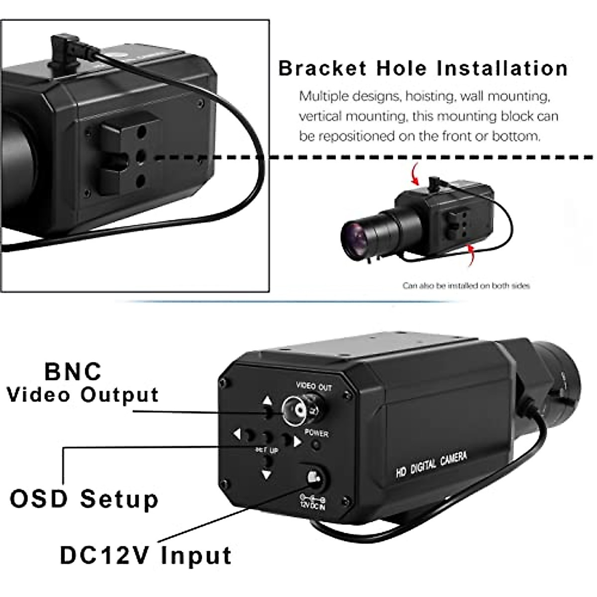 Vanxse CCTV 1/3 CCD HD 960H Auto Iris 1000tvl 6-60mm F1.6 Varifocal Lens Bullet Box Camera Surveillance Indoor/Outdoor Security Camera