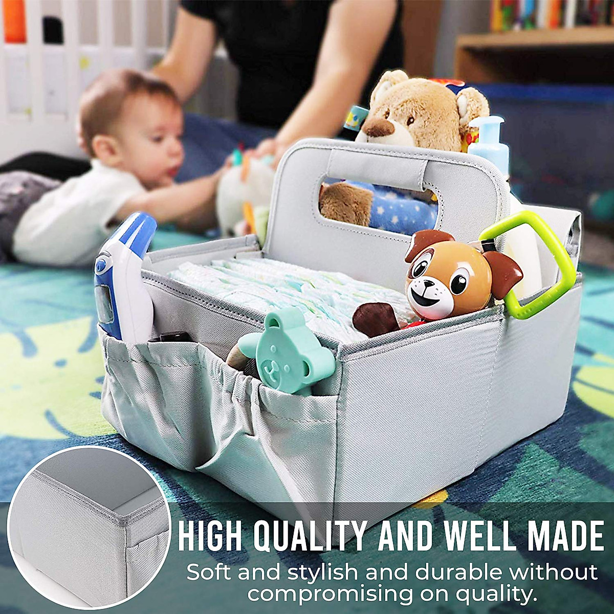 Baby Diaper Caddy Organizer Bag, Portable Essentials Storage Basket for Changing Table Nursery Station, Bags for Babies Diapers and Wet Wipes, Bottles, Pacifier, Lotions & Supplies Kit (Organizer Bag)