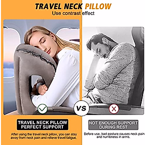PVC Inflatable Travel Pillow Portable Headrest Chin Support Cushions for Airplane Plane Car Office Rest Neck Nap Pillows,Grey