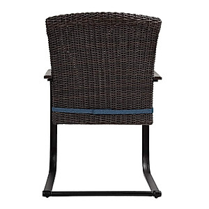 Grand patio 2 Piece Outdoor Wicker Dining Chairs, Spring Patio Furniture Dining Chairs Set of 2 with Cushions for Garden Pool Backyard Lawn, Peacock Blue