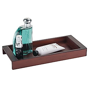 mDesign Wood Bamboo Tray Organizer for Closet Shelf and Bathroom - Watch, Cologne Bottle, and Jewelry Holder - Organizing Tray for Skincare, Towel, and Shaving Accessories, Echo Collection, Dark Brown