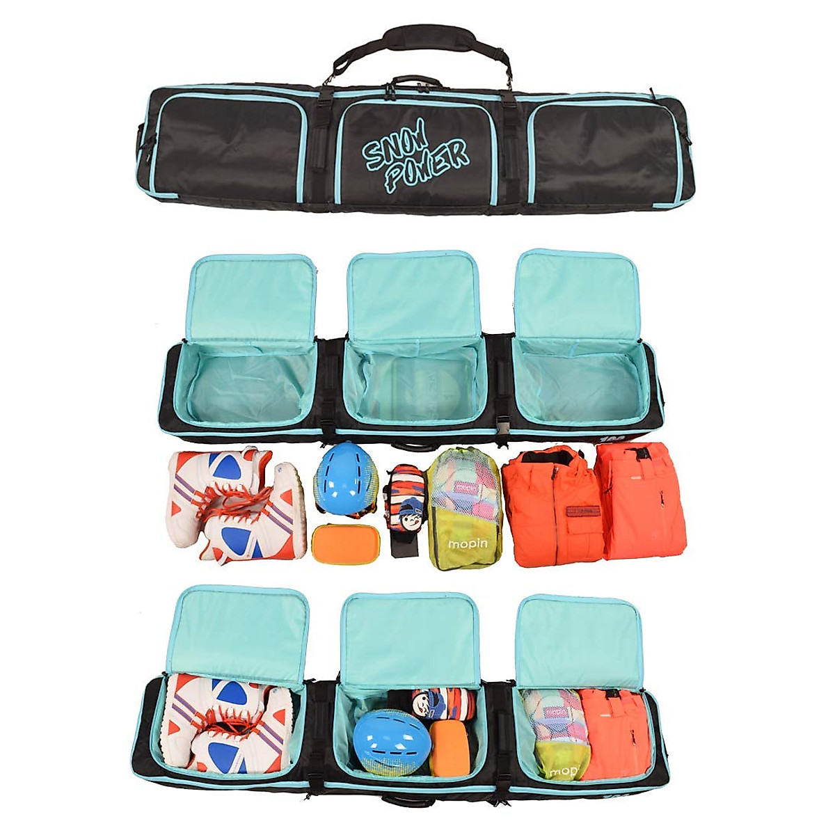 UNISTRENGH Fully Padded Snowboard Bag With Wheels Large Multi-compartment Ski Boots and Helmet Bag Perfect for Travel (Black/Blue, 180cm)