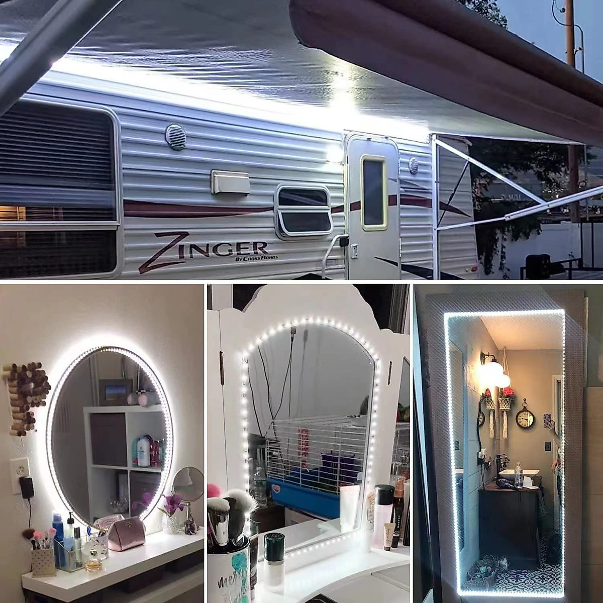 JUNWEN Battery Operated LED Strip Lights with Remote Daylight White, Timer, Dimmable, Waterproof, 13.2ft 240 LED Light Strip Suitable for Stairs, Wardrobe, Kitchen, Bedroom, Party, 2 Pack of 6.6ft.