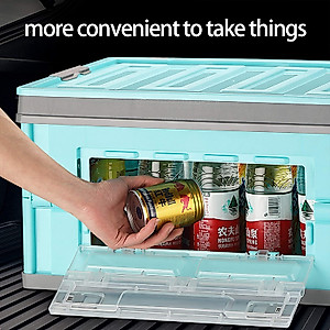 Azure Sky Foldable Storage Boxes with Lids Side Opening Collapsible Plastic Storage Bins Organizer Containers Baskets Cub with Cover(Blue, 30L) 2-pack