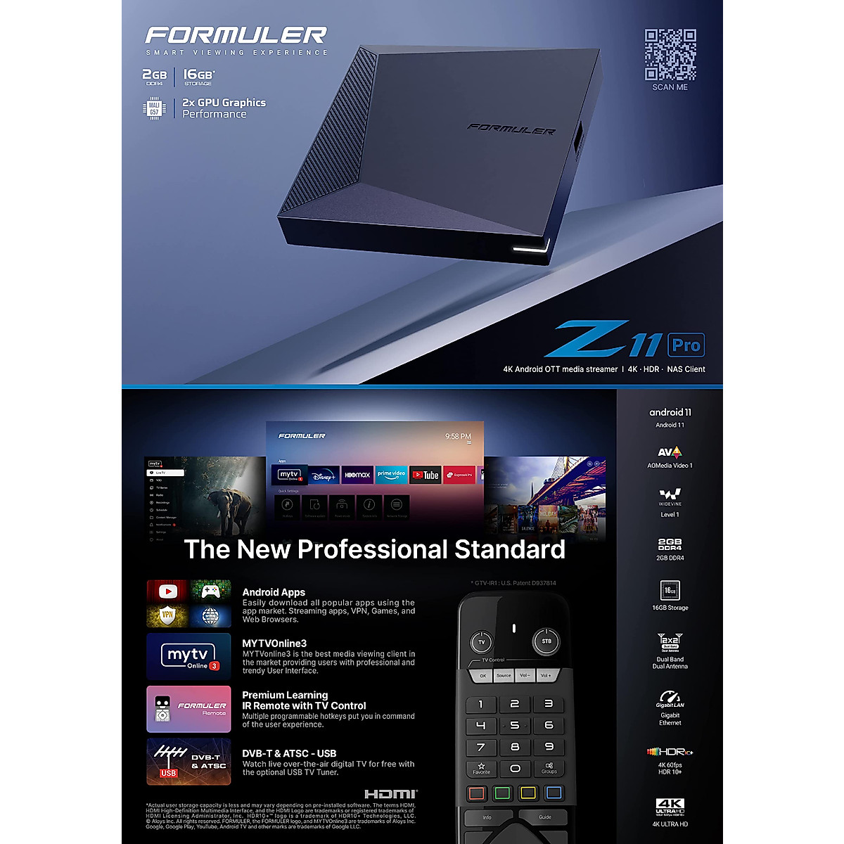 Formuler Z11 Pro Android 11 Dual Band 5G Gigabit LAN 2GB Ram 16GB ROM 4K + Extra Air Remote Keyboard Backlit + Extra Magnetic Car Mount