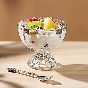 KMWARES 6PCs Set 5.6oz Small Cute Footed Tulip Glass Dessert Bowls/Cups - Perfect for Dessert, Sundae, Ice Cream, Fruit, Salad, Snack, Cocktail, Condiment, Trifle and Christmas Holiday Party (Clear)