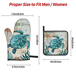 MSGUIDE Sea Turtle Oven Mitts and Pot Holders Sets, Heat Resistant 4 Pcs for Safe BBQ Cooking Baking Grilling