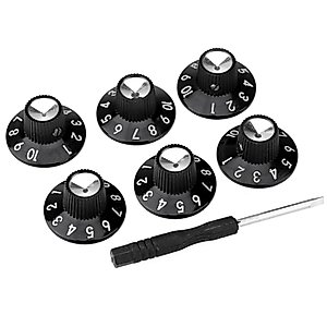 Musiclily Pro Inch Size Guitar Witch Hat Knobs Vintage Skirted Amp Knobs with Set Screw for Fender Amplifier Effect Pedal, Black (Set of 6)