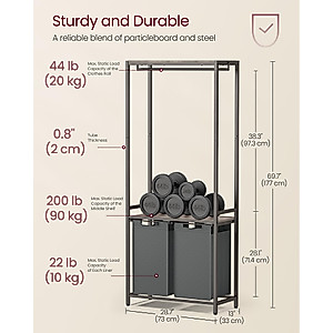 VASAGLE Laundry Basket, 2-Section Laundry Hamper with Pull-Out and Removable Liners, Clothes Rail, 2 x 12.1 Gallons, 28.7 x 13 x 69.7 Inches, Heather Greige and Slate Gray UBLH231G02