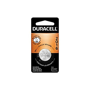 Duracell CR2016 3V Lithium Battery, Child Safety Features, 1 Count Pack, Lithium Coin Battery for Key Fob, Car Remote, Glucose Monitor, CR Lithium 3 Volt Cell (Pack of 4)