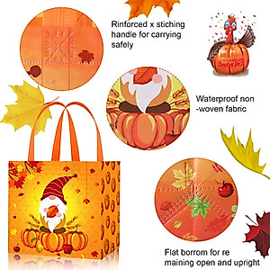 HOWAF 12Pcs Happy Thanksgiving Non-Woven Bags, Thanksgiving Party Favor Bags with Handle, Give Thanks Maple Leaves Pumpkin Treat Bags, Fall Themed Candy Goodie Bags for Thanksgiving Day Supplies