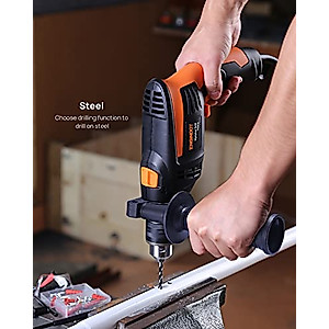 ENGiNDOT Hammer Drill, 1/2-Inch 6-AMP Corded Electric Hammer Drill with 2800RPM, Variable Speed, Drill Chuck, 10 Drill Bits for Home Improvement, Concrete, Steel, Wood (NOT for Reinforced Concrete)