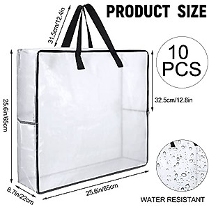 10 Pieces Oversized Clear Storage Bags with Handles and Zippers Moving Bag for College Carrying, Bedding, Blankets, Comforters, Clothes and Toys Organizer