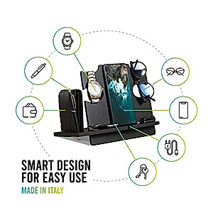 LAC Nightstand Organizer for Men | Mens Gifts Ideas Birthday Gifts for Dad | Wood Phone Docking Station Bedside Gadget Holder | Desk Wooden Phone Stand | Men's Gift for Husband Tech