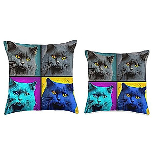 In Fi Nebelung Cat Nebelung Cat Pop Art Design Illustration Colorful Animal Men Throw Pillow, 18x18, Multicolor
