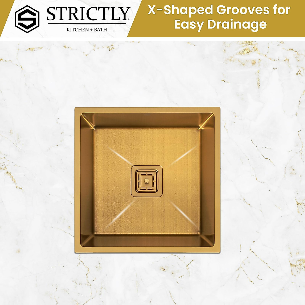 Strictly Sinks Undermount Bar Prep Sink – 18 Inch 16 Gauge Embossed Leather Texture Gold Wet Bar Prep Kitchen Sink with Bottom Grid and 1 Square Strainer Drain