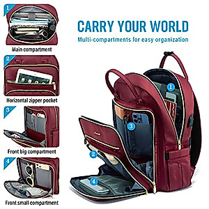 LOVEVOOK Laptop Backpack for Women, Water Resistant Travel Work Backpacks Purse Stylish Business Teacher Nurse Computer Bag with USB Charging Port, Fits 15.6" Laptop