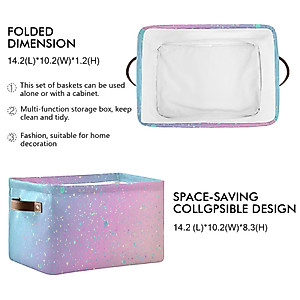 Large Storage Basket Unicorn Background with Rainbow Foldable Storage Box Organizer Bins with Handles for Bedroom Home Office