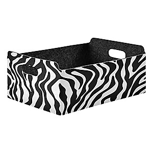Kigai Collapsible Felt Storage Bins Zebra Rectangle with Handle Storage Bins Baskets Toys Storage Basket for Organizing Closet Clothes Office Books Home Decor
