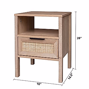 Decor Therapy Piper 20" Side Rattan Storage Drawer Accent Table, Blondewood