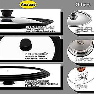 Anaeat Silicone Universal Lid for Pots, Pans and Skillets - Tempered Glass Covered with Heat Resistant Silicone Rim Fits 6", 7" and 8" Diameter Cookware -Easy to Use Replacement Frying Pan Cover